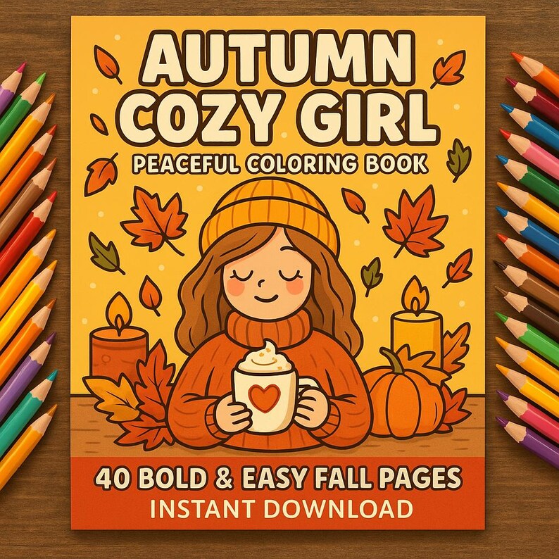 Autumn Cozy Girl Peaceful Coloring Book, Bold and Easy Fall Coloring ...