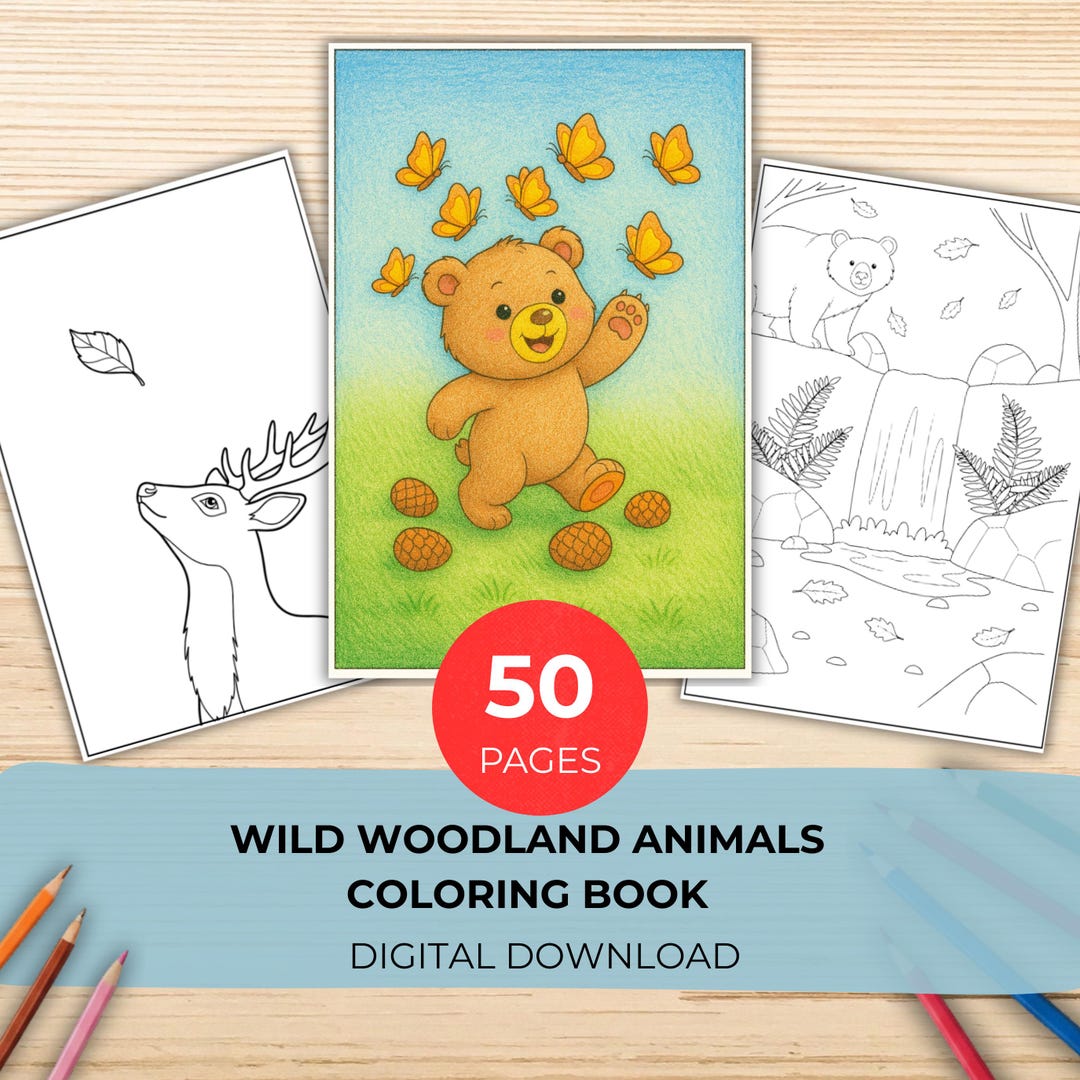 Wild Woodland Animals Coloring Book 50 Pages of Foxes, Bears & Deer in ...