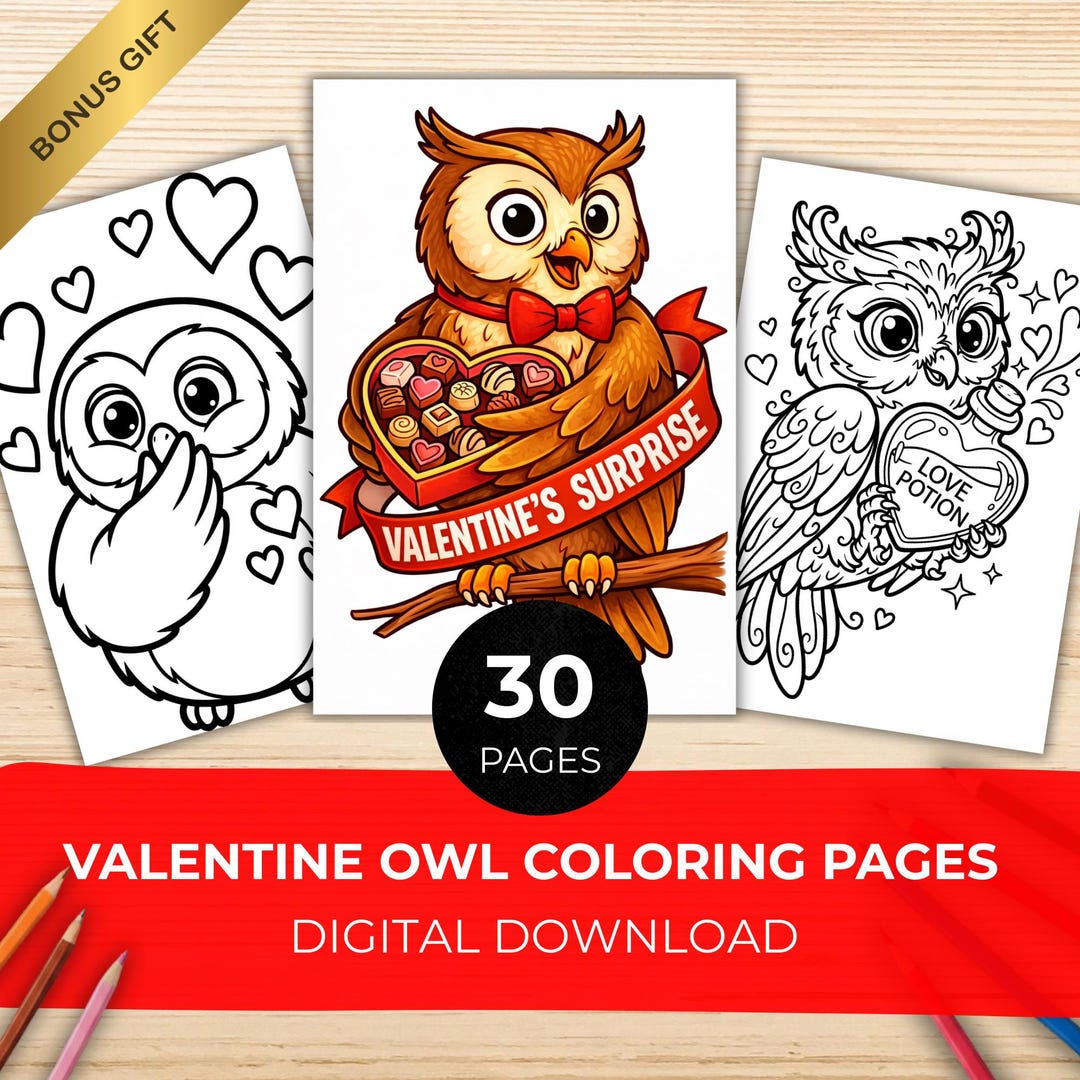 30 Valentine Owl Coloring Pages – Cute Love Owls, Simple Bold Designs ...