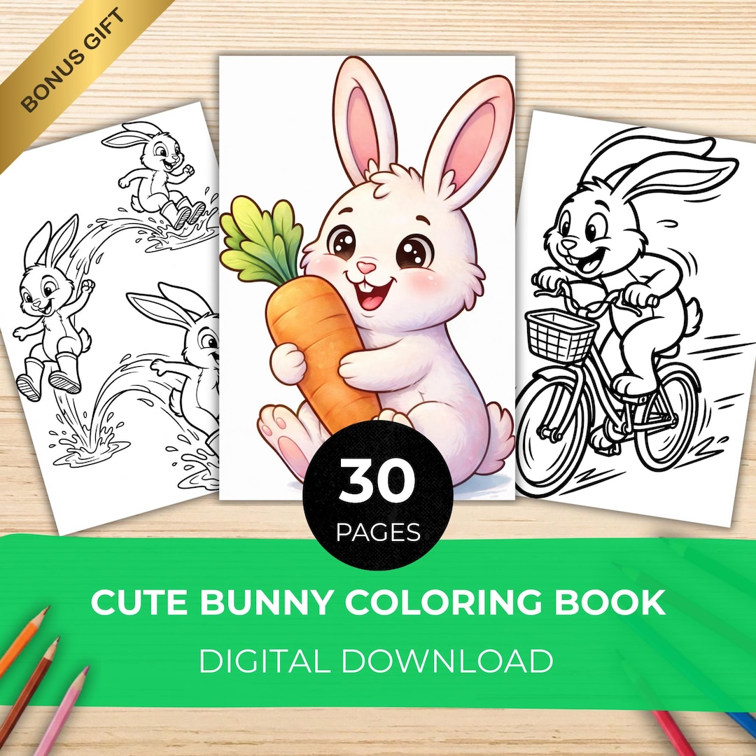 Cute Bunny Coloring Book for Kids & Adults | 30 Adorable Rabbit Pages ...