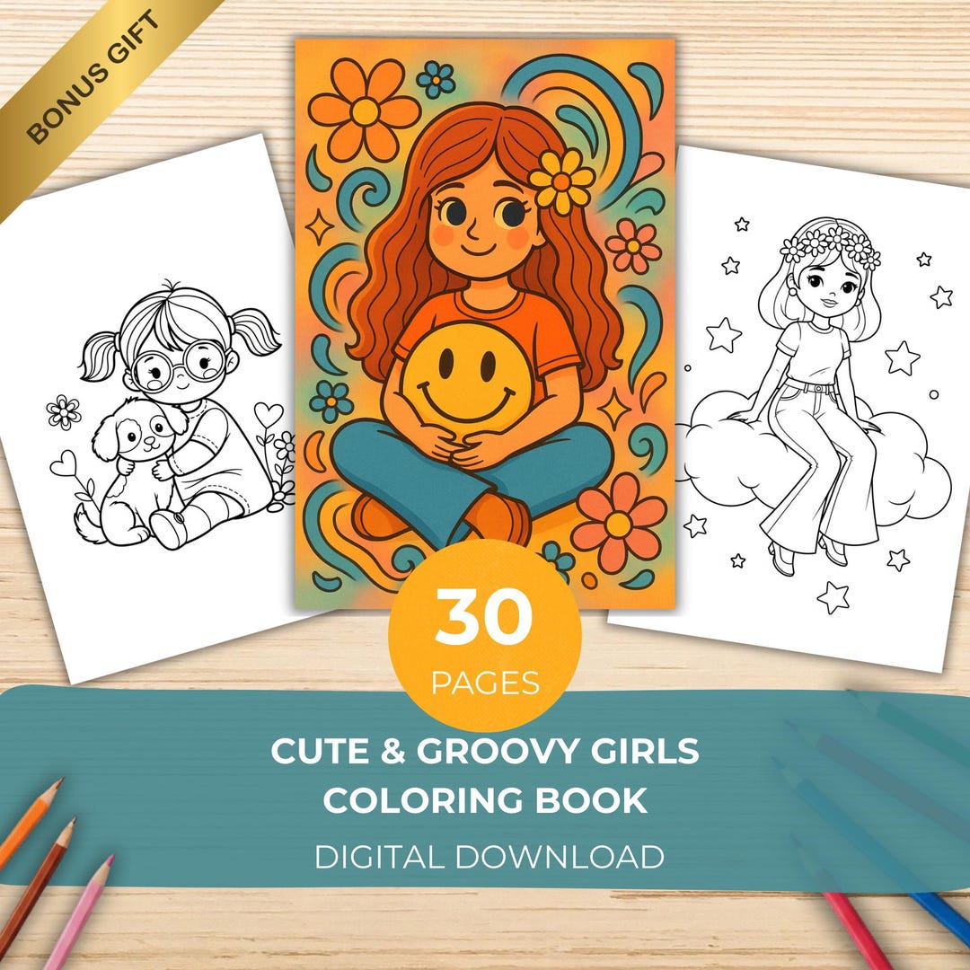 Cute & Groovy Girls Coloring Book, 30 Blurred Happiness Pages for ...