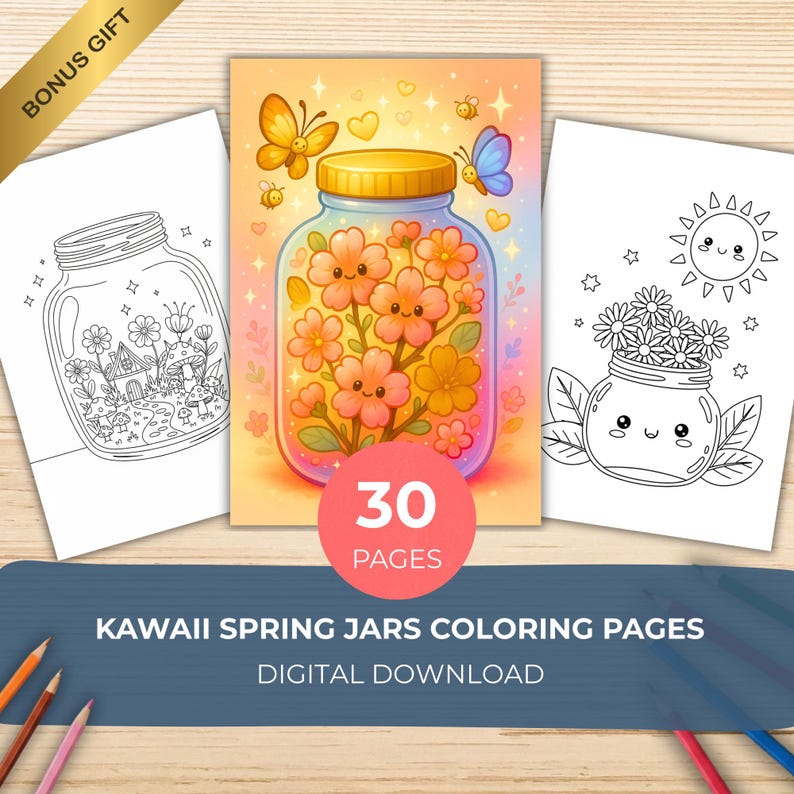 30 Kawaii Spring Jars Coloring Pages – Cute Floral Jar Designs for Self ...