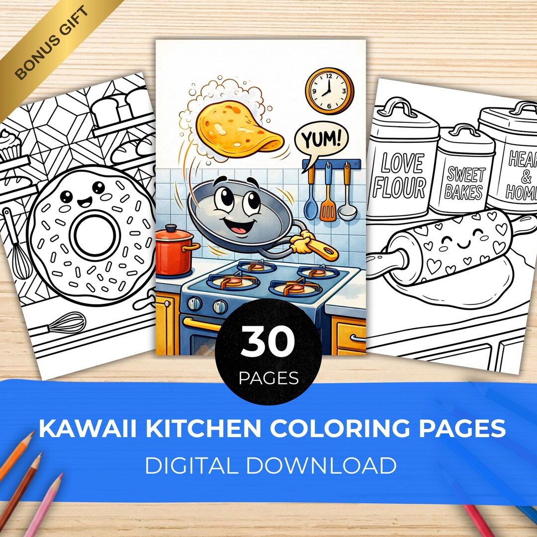30 Kawaii Kitchen Coloring Pages – Cute Food & Cooking Tools | Adorable ...