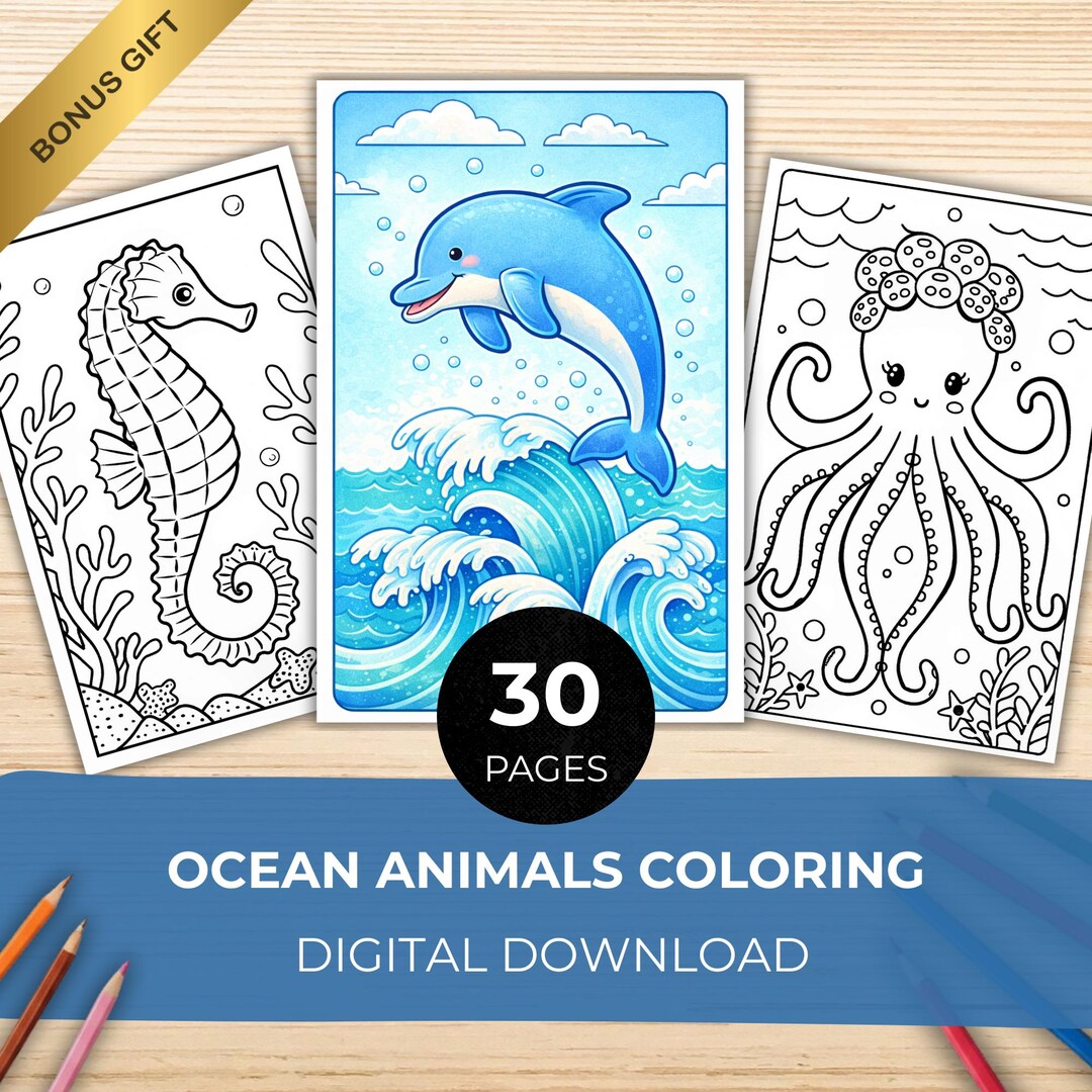 Ocean Animals Coloring Book Printable, Dolphins Whales Sea Creatures ...