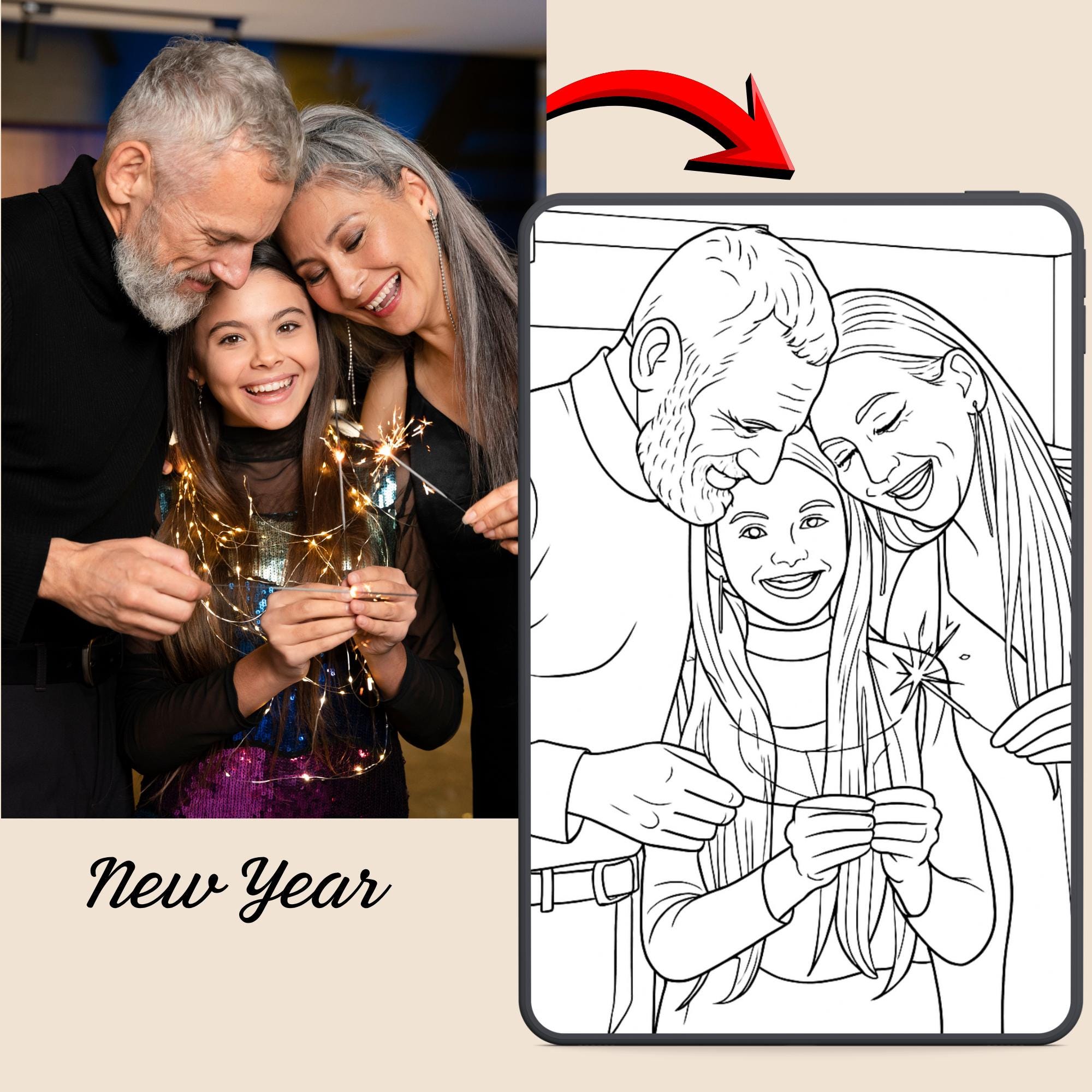 30 Custom Christmas Coloring Pages From Your Photos, Personalized ...