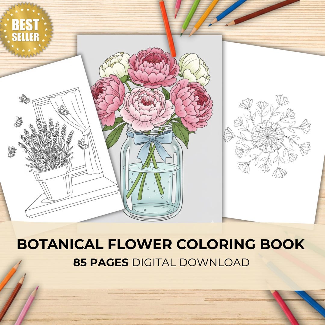 Botanical Flower Coloring Book | 85 Pages of Potted Blooms, Garden ...