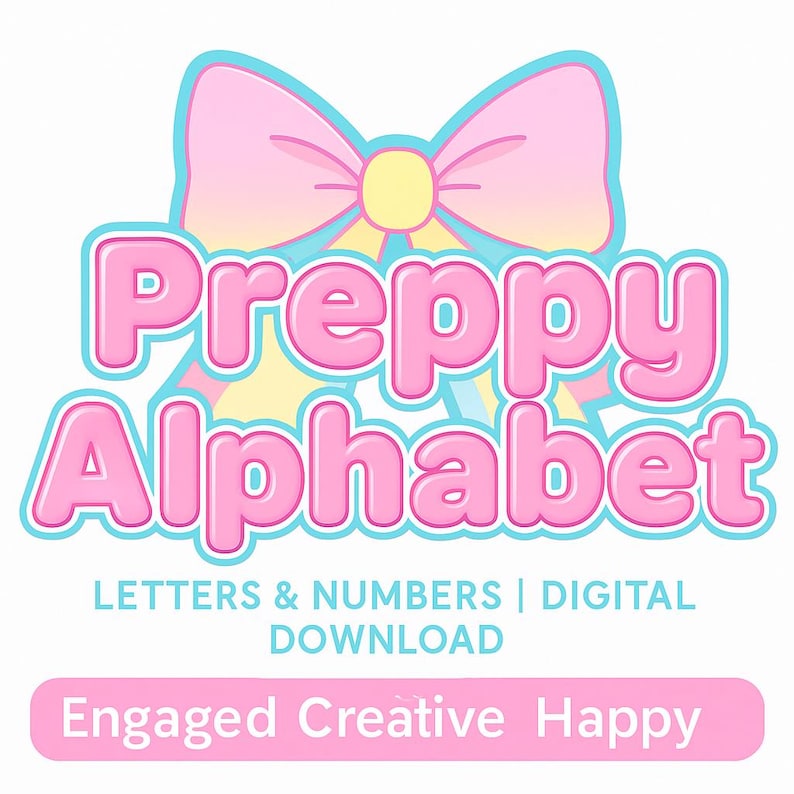 Preppy Alphabet Letters & Numbers | Cute Bubble Font | Rainbow Bow ...
