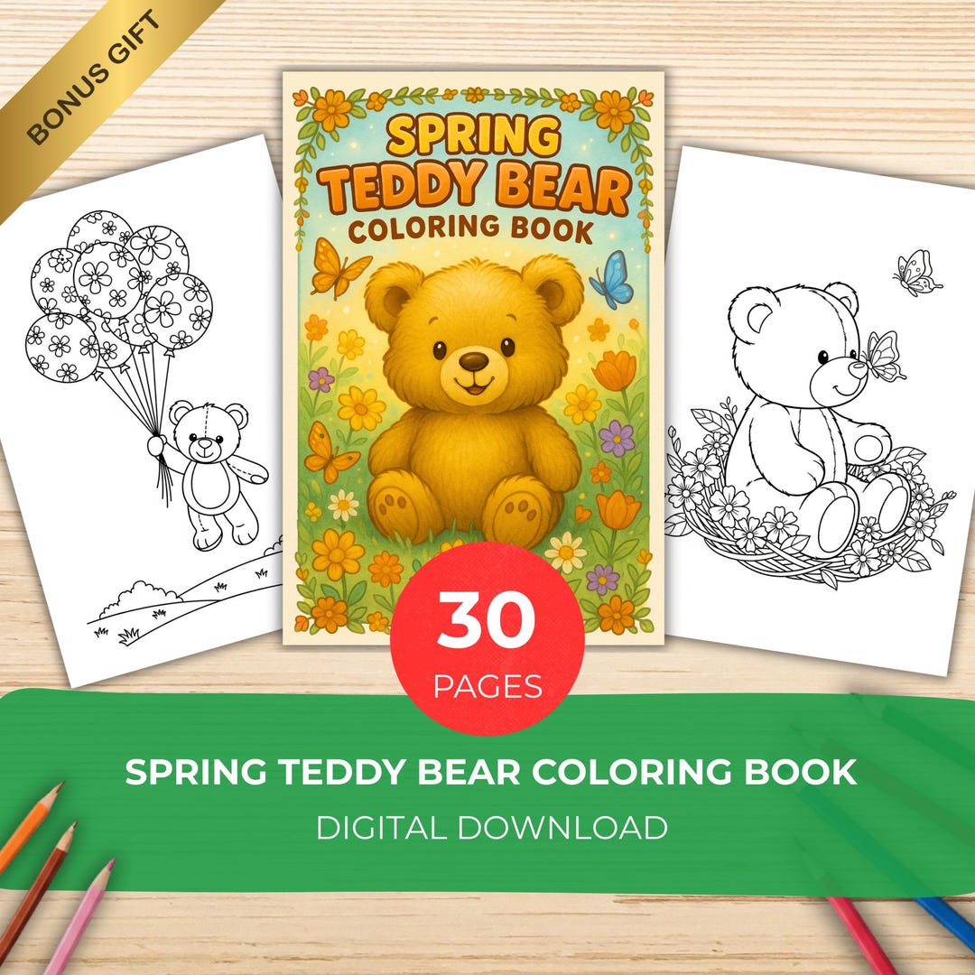 Spring Teddy Bear Coloring Book – 30 Cute Bears With Flowers ...