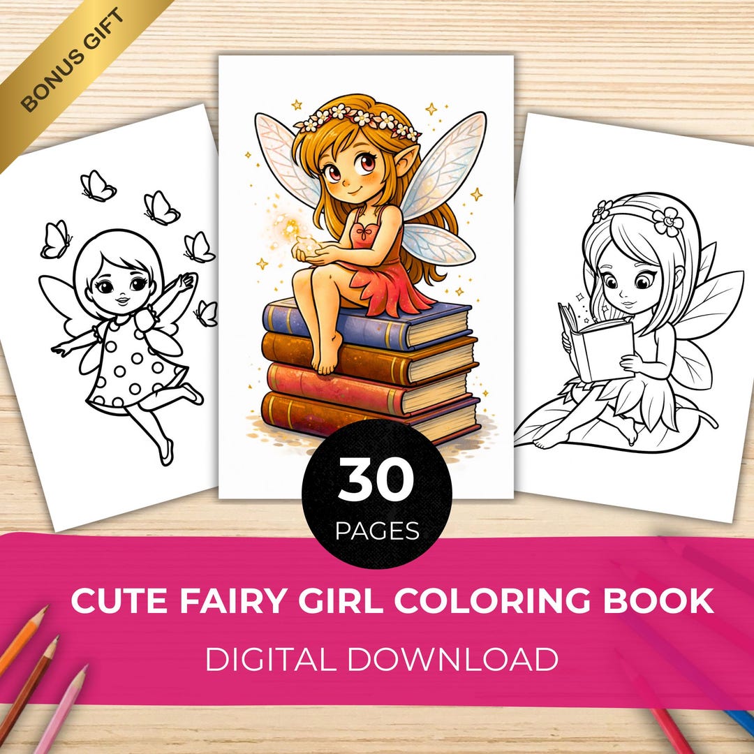 Bold & Easy Cute Fairy Girl Coloring Book – Kawaii Fairies Pages for ...