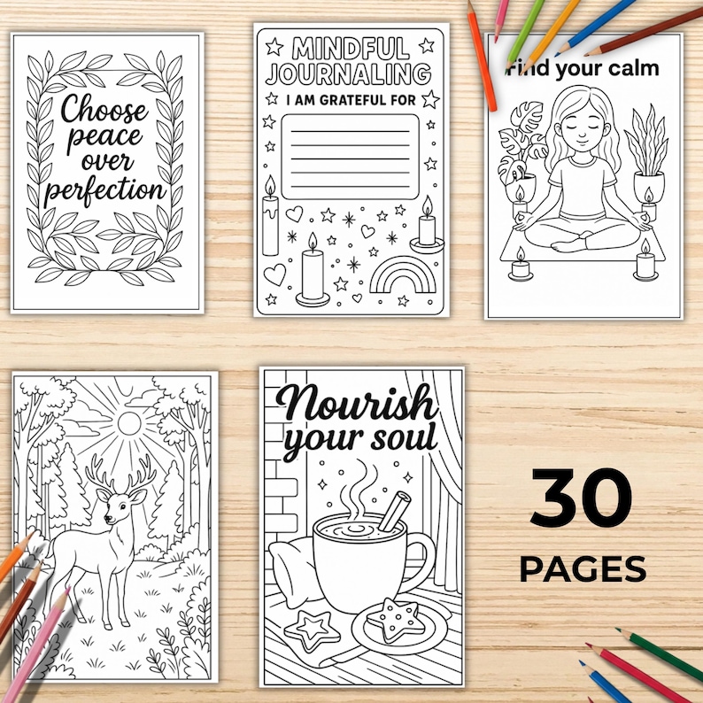 30 Gratitude & Mindfulness Coloring Pages | Stress Relief, Positive ...