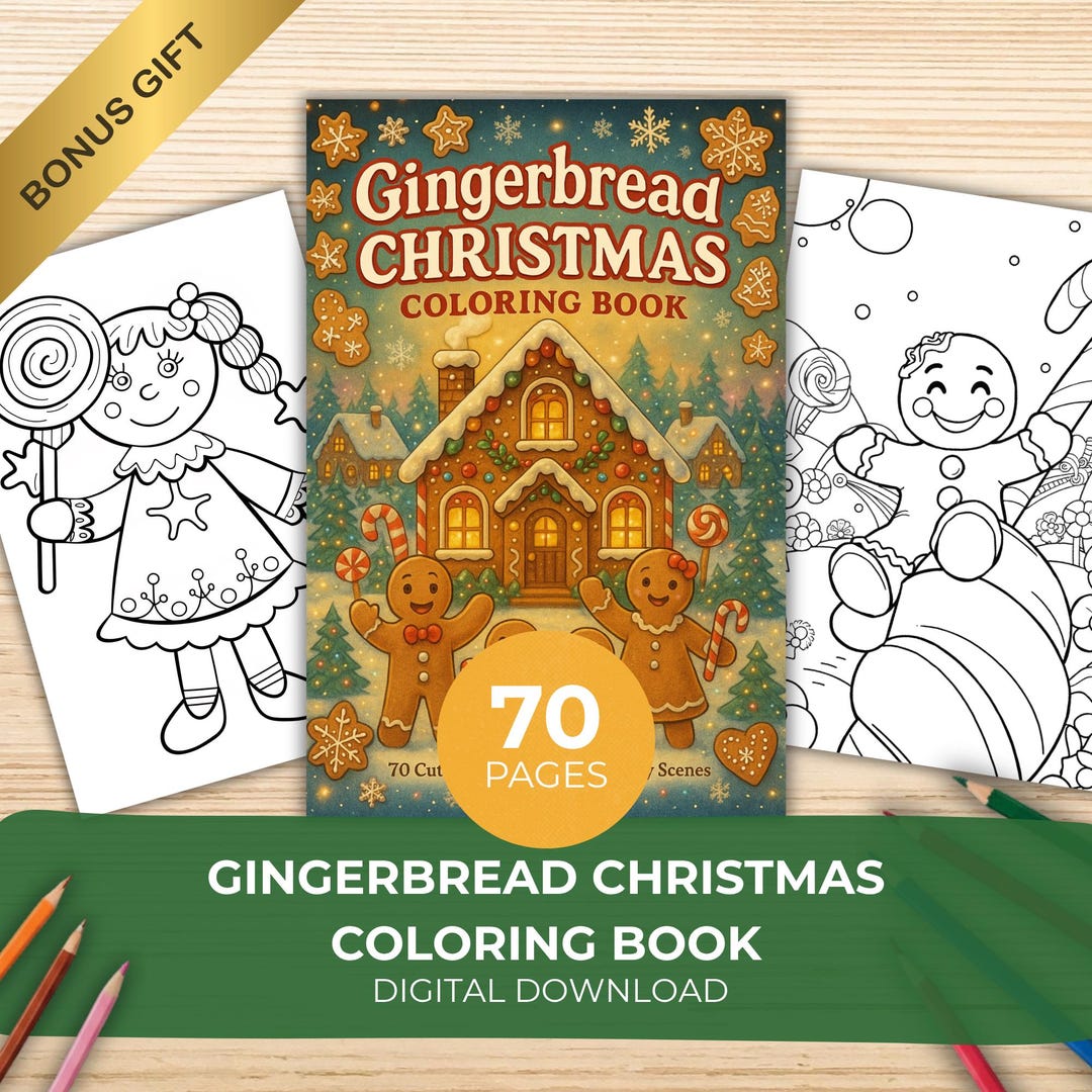 Gingerbread Christmas Coloring Book – 70 Cute Cookies, Houses & Candy ...