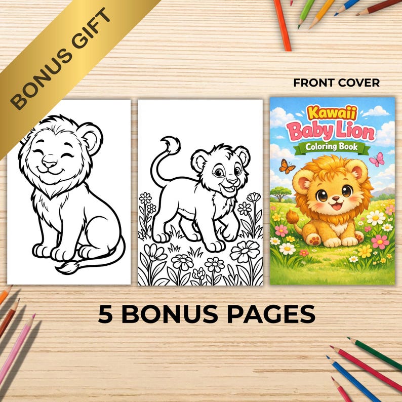 Kawaii Baby Lion Coloring Pages | Adorable Safari Lion Cubs in Spring ...