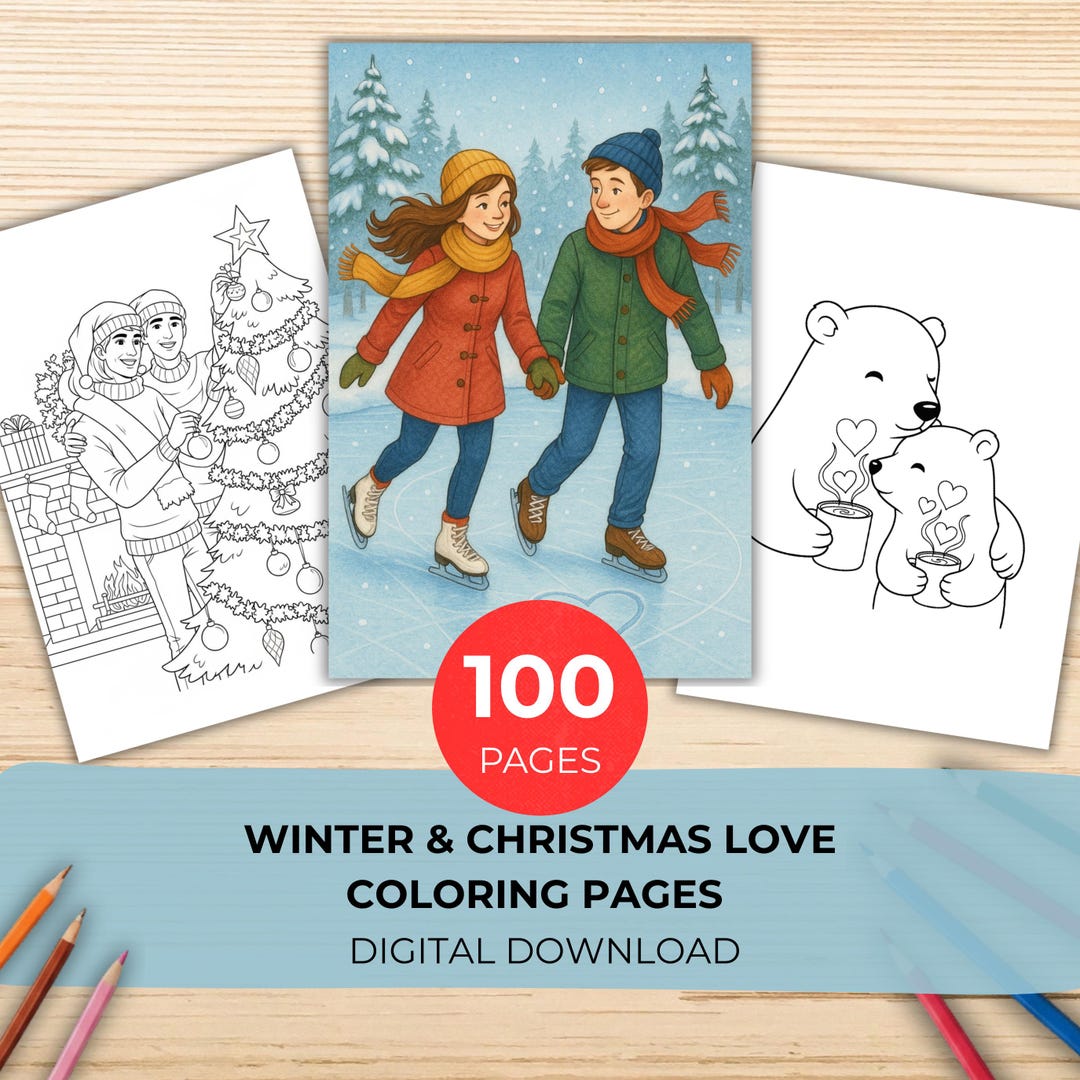 100 Winter & Christmas Love Coloring Pages PDF | Romantic Holiday ...