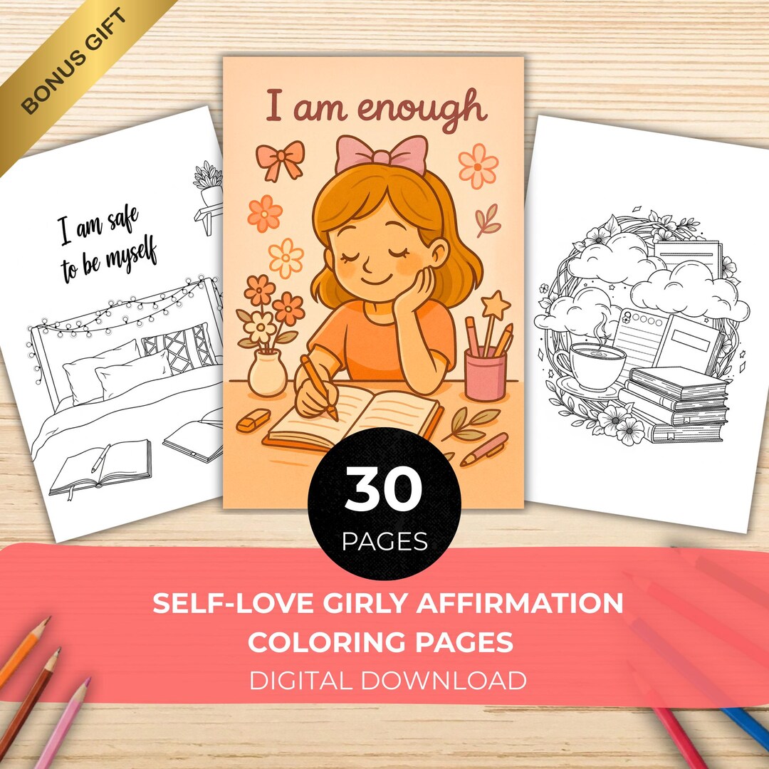 30 Self-love Girly Affirmation Coloring Pages – Cute Nostalgic ...