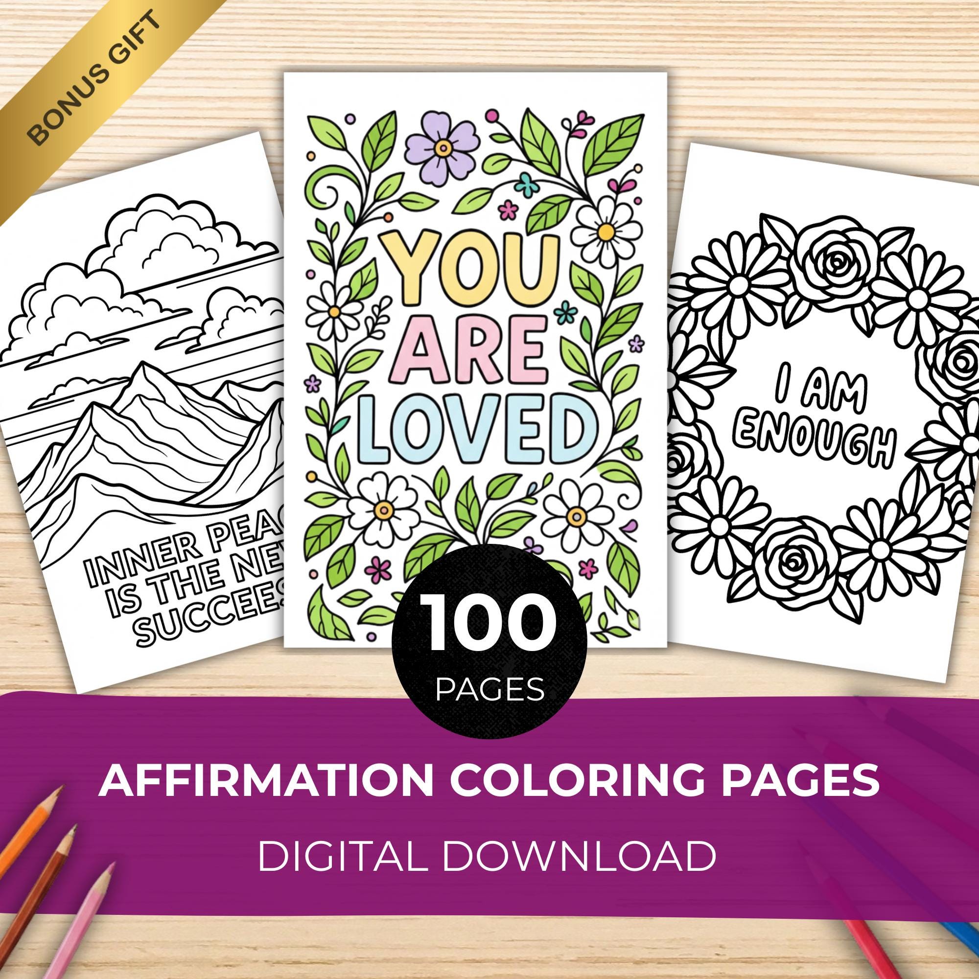 100 Affirmation Coloring Pages | Mental Health & Self-care Colouring ...