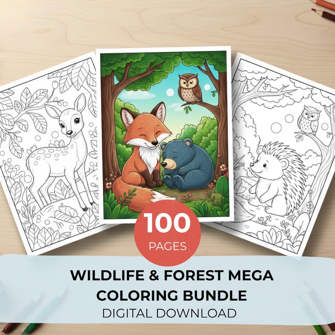 Wildlife & Forest Mega Coloring Bundle, 100+ Animal Pages of Foxes ...