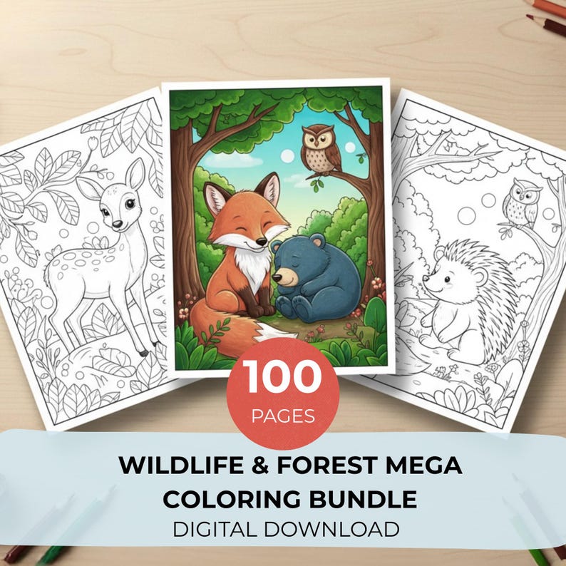 Wildlife & Forest Mega Coloring Bundle, 100+ Animal Pages of Foxes ...