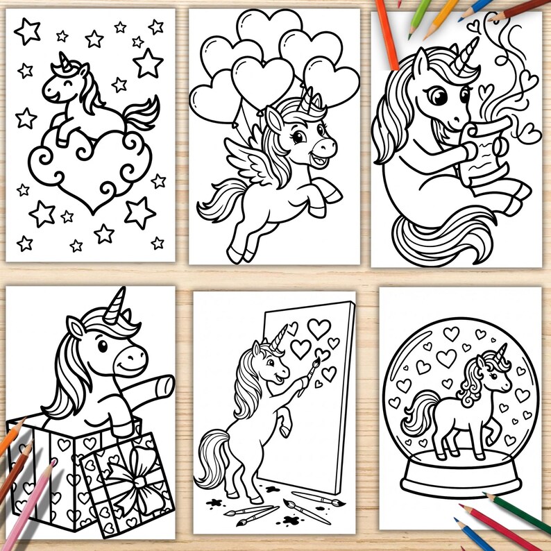 30 Valentine Unicorn Coloring Book – Cute Magical Love Unicorns, Easy ...
