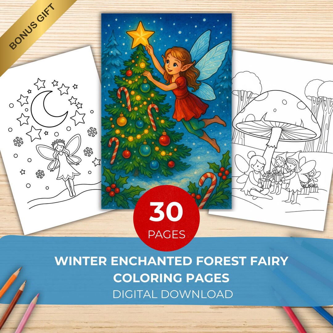 30 Winter Enchanted Forest Fairy Coloring Pages – Magical Christmas ...