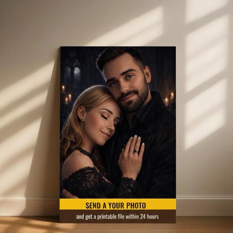 Custom Gothic Portrait From Photo, Dark Romantic 3D Cartoon Couple ...