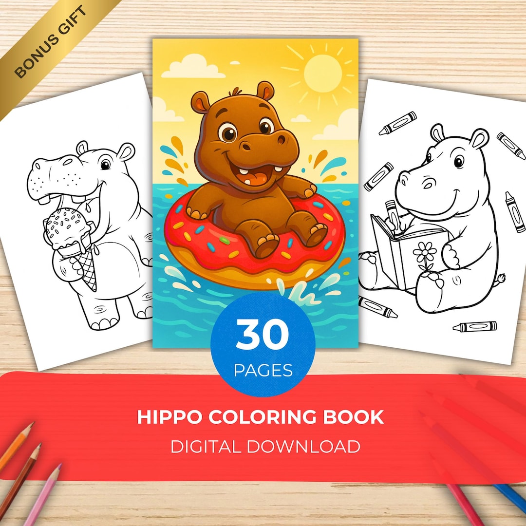 Bold & Easy Hippo Coloring Book – 30 Cute Hippopotamus Coloring Pages ...