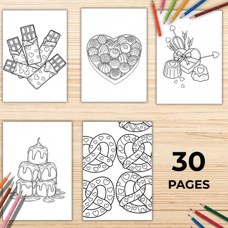 Valentine Chocolate Coloring Pages – Romantic Sweets & Desserts | Bold ...