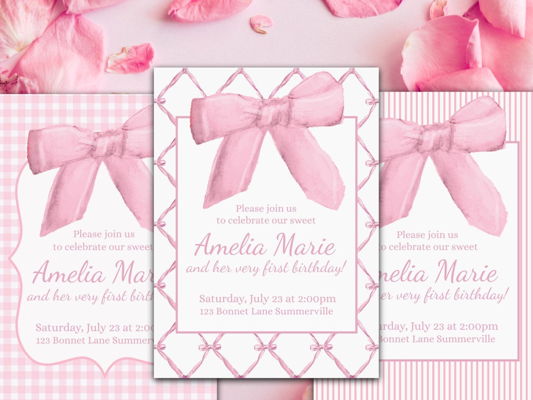 Grand Millennial Bow Invitation (pink) - Etsy