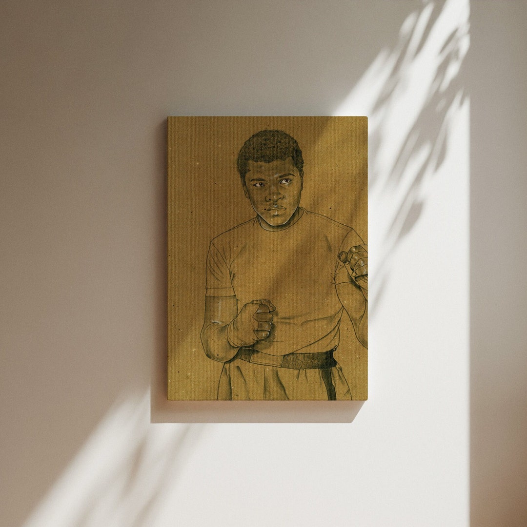 Muhammad Ali Hand Drawn Portrait Black Art Large Format Rolled Canvas ...