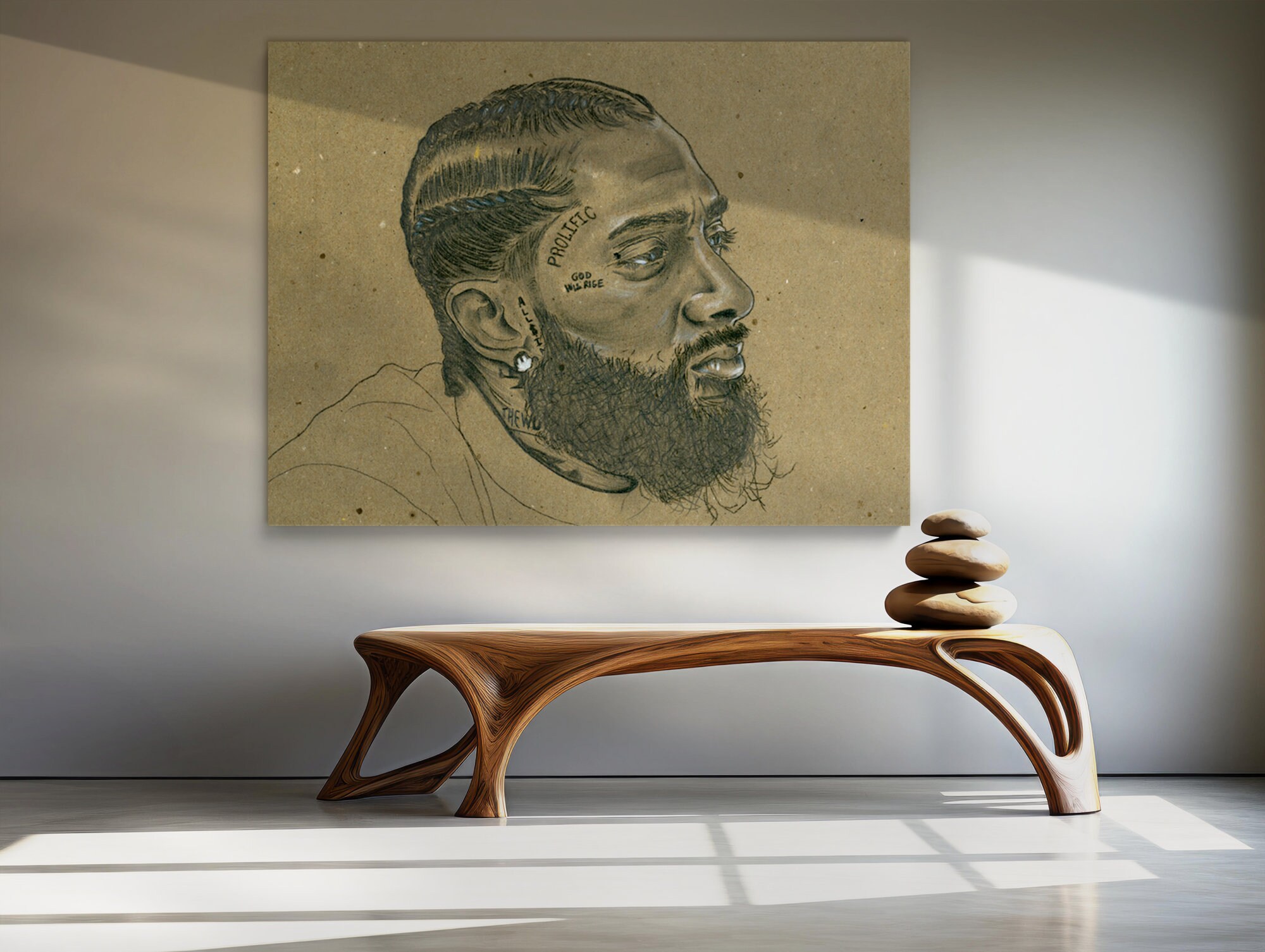 Nipsey Hussle Hand Drawn Portrait Black Art Large Format Stretched