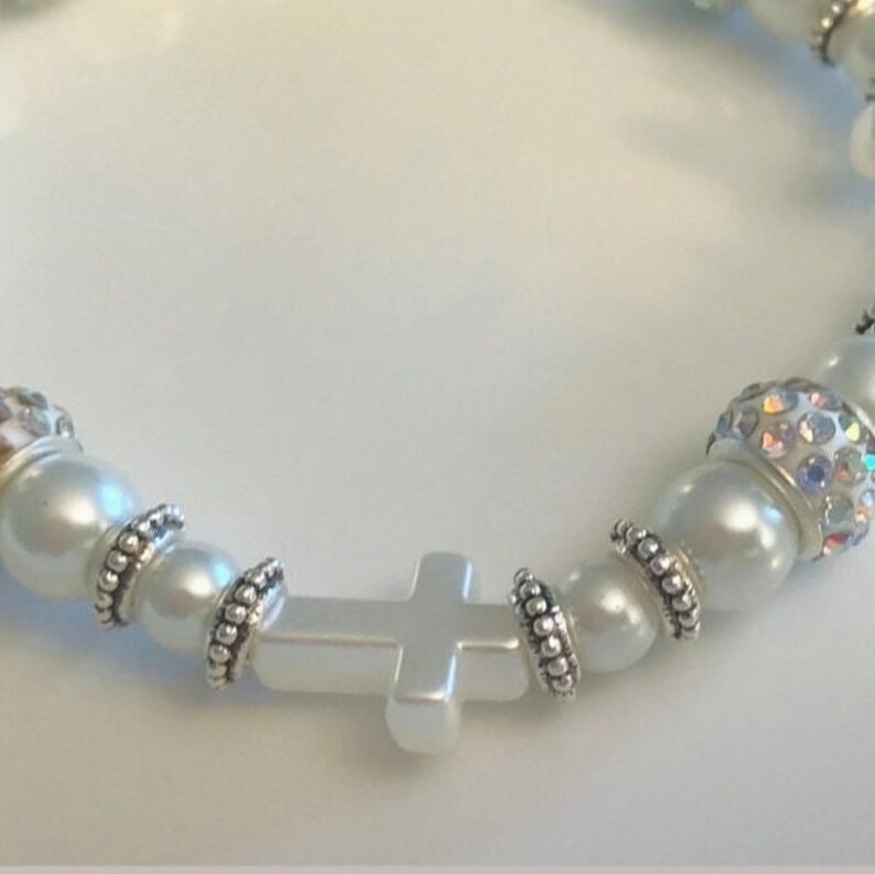 White Cross Bracelet, Simulated Pearls, Religious Christian Jewelry - Etsy