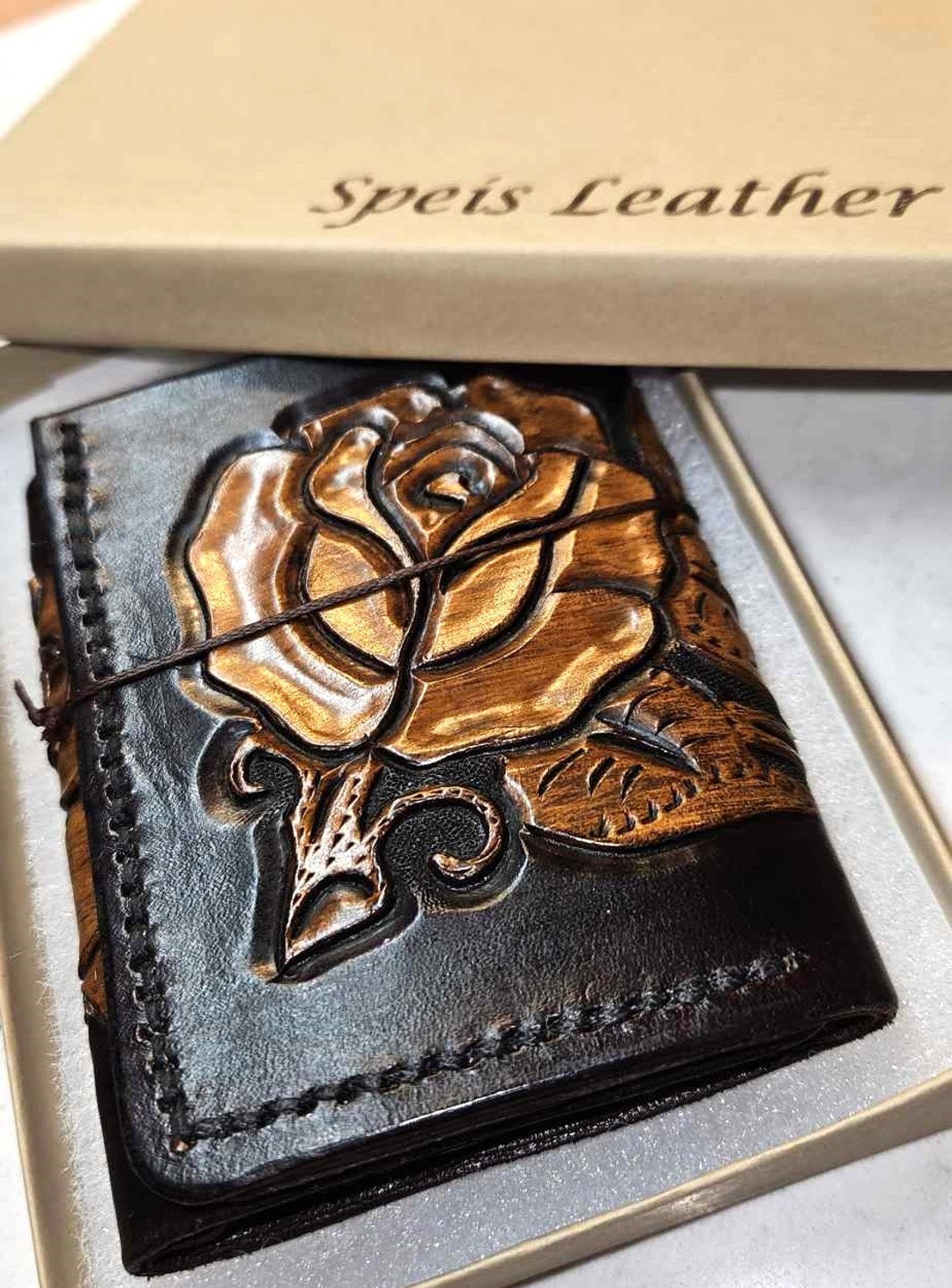 Hand Crafted Rose Trifold Leather Wallet - Etsy