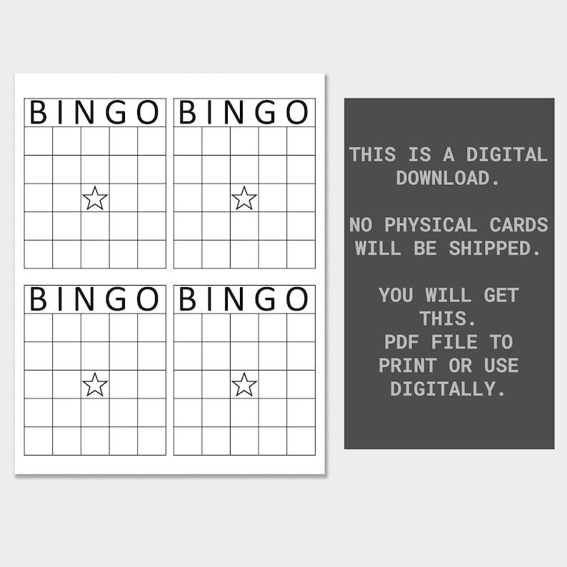 Blank Bingo Card Template | Fun Bingo Party Game | Printable Bingo Game ...