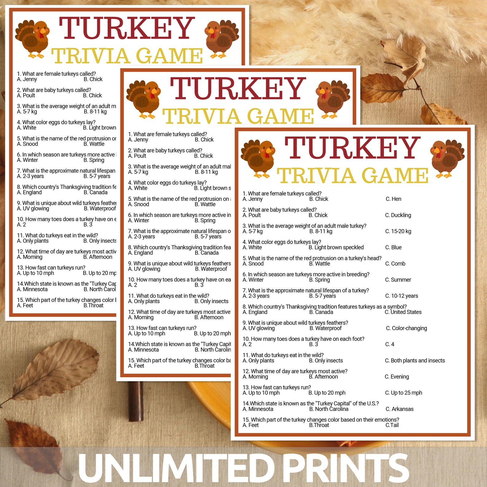 Turkey Trivia Game | Thanksgiving Party Game | Thanksgiving Trivia Quiz ...