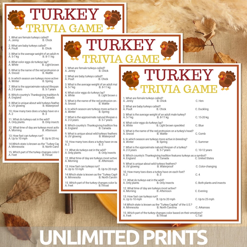 Turkey Trivia Game | Thanksgiving Party Game | Thanksgiving Trivia Quiz ...