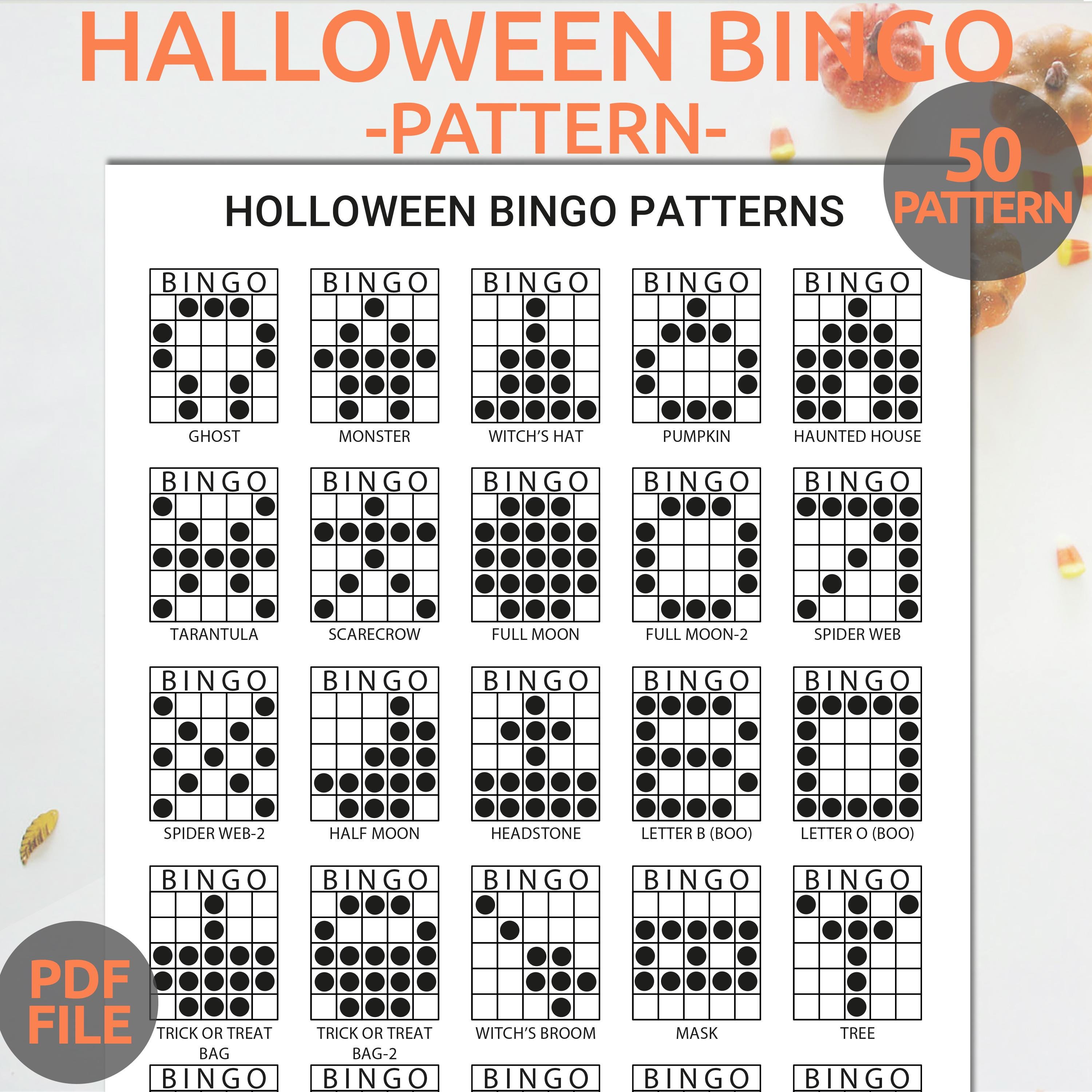 Halloween Bingo Patterns | Printable Holloween Bingo Party Game | 50 ...