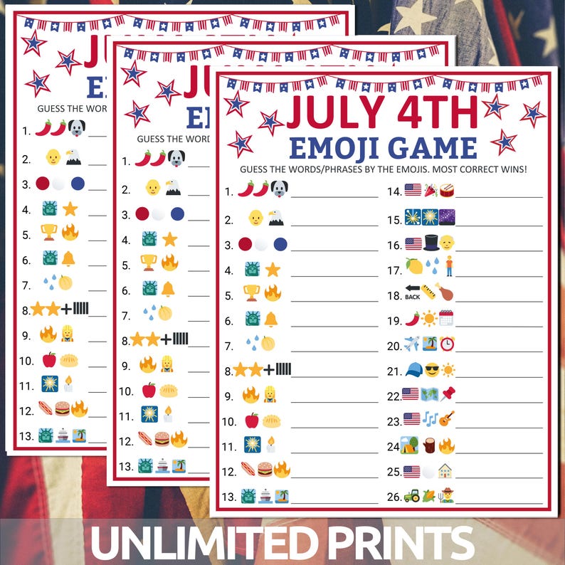 4th of July Emoji Game | Printable Independence Day Emoji Pictionary ...