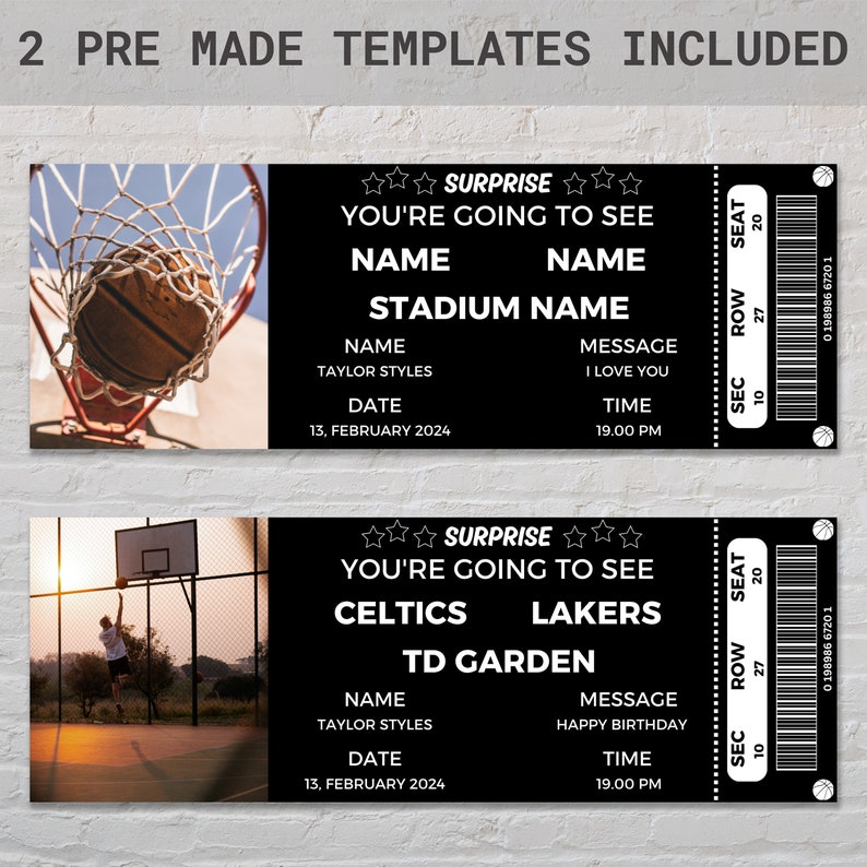 Custom Basketball Tickets | Printable Basketball Tickets Canva Template ...