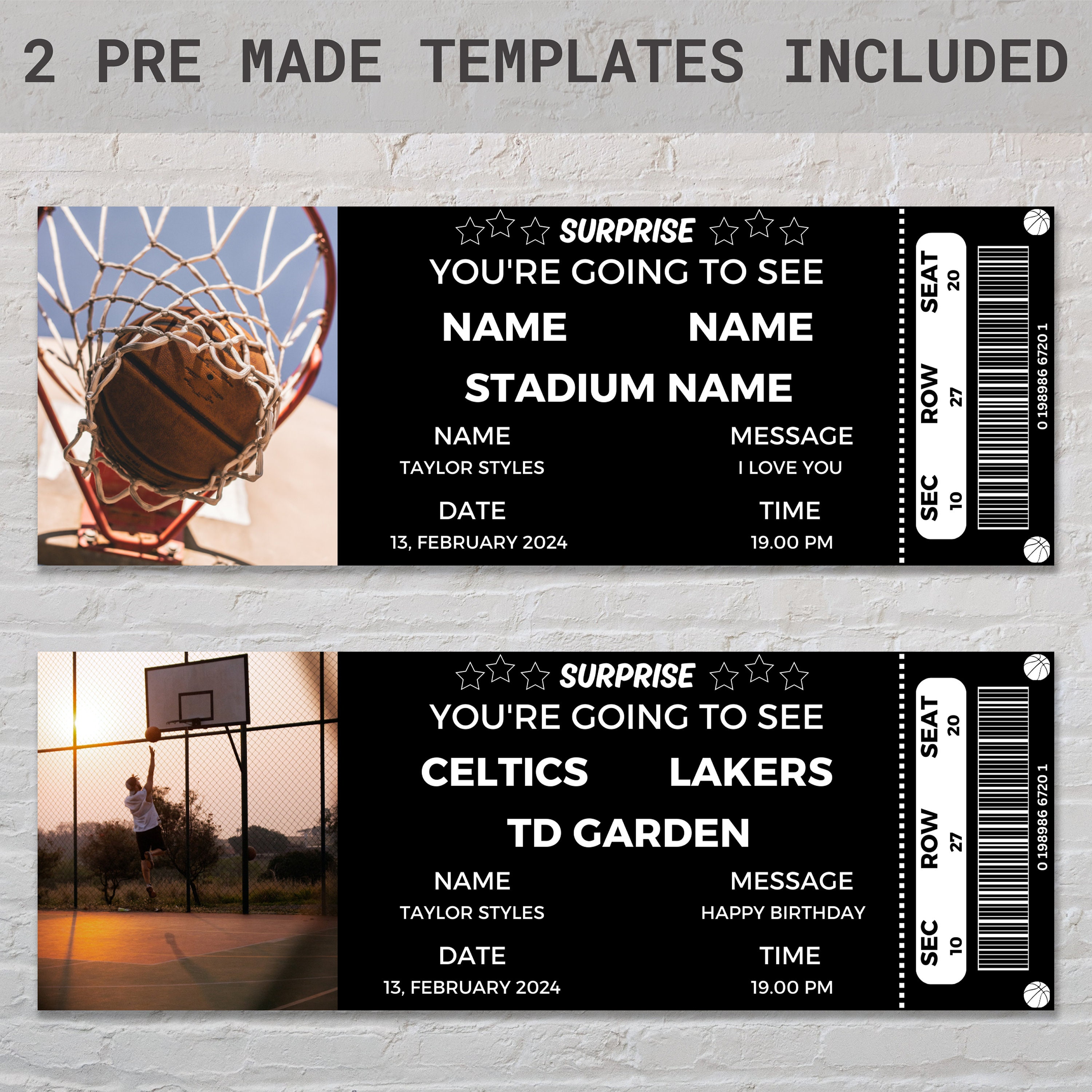 Custom Basketball Tickets | Printable Basketball Tickets Canva Template ...