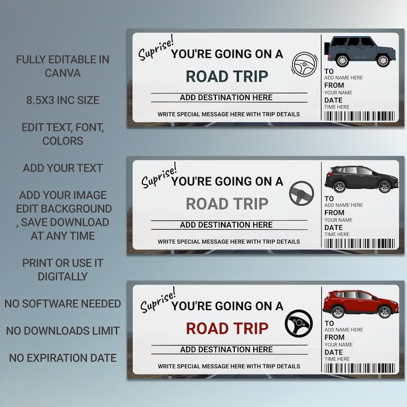 Editable Road Trip Ticket | Printable Road Trip Ticket | Road Trip ...