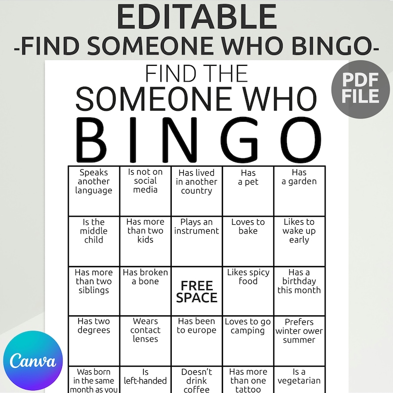 Editable Get to Know You Bingo | Icebreaker Bingo Find Someone Who ...