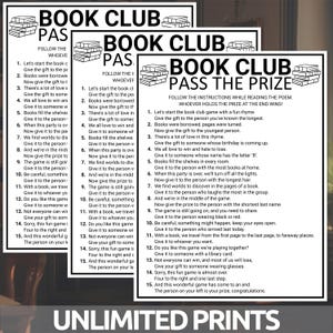 Book Club Pass the Prize Game | Book Club Pass the Gift Game ...