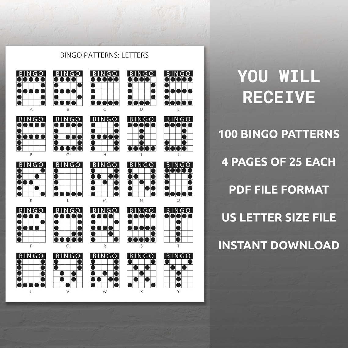 100 Bingo Patterns Printable Fun Bingo Party Game Bingo Winning ...