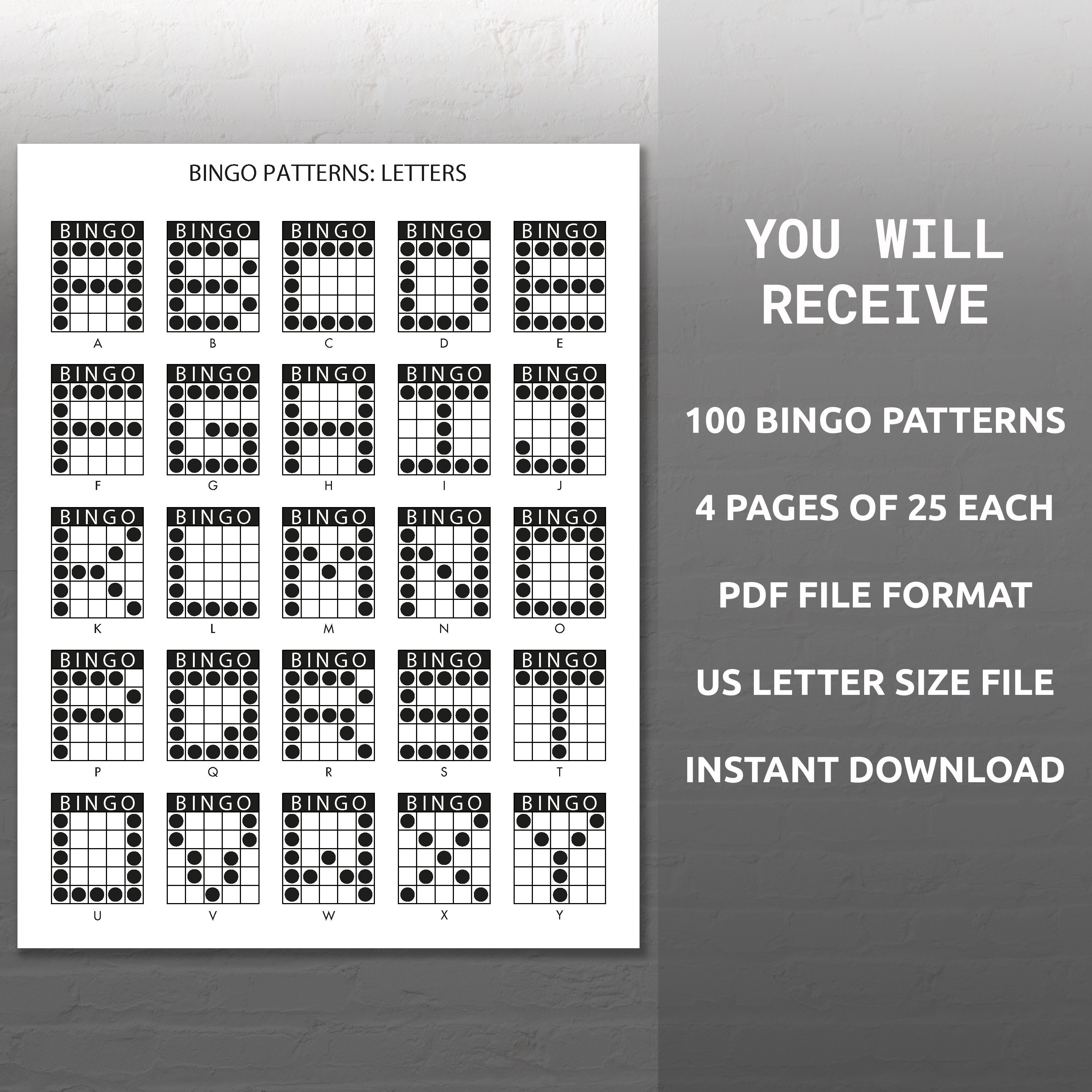 100 Bingo Patterns Printable Fun Bingo Party Game Bingo Winning ...