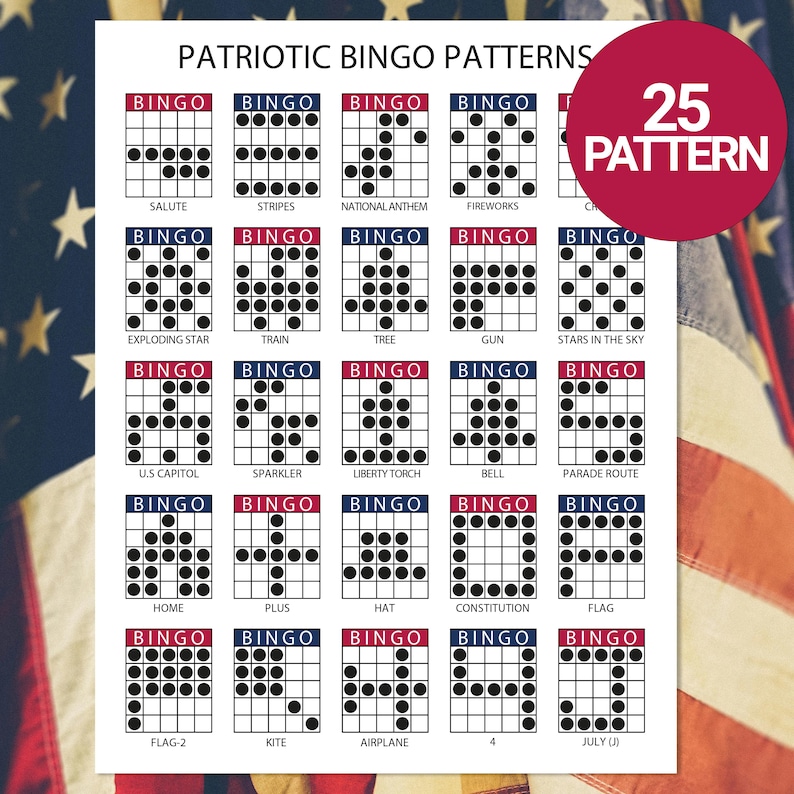 Patriotic Bingo Pattern | 4th of July Bingo Card | 4th of July Party ...