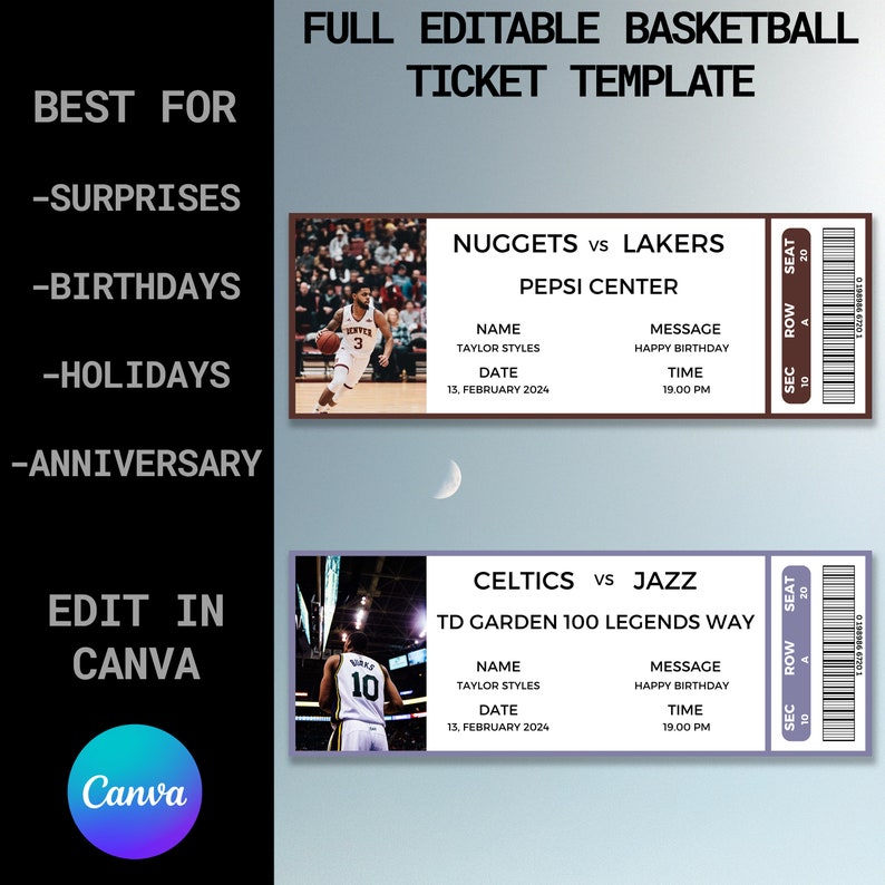 Custom Basketball Tickets | Printable Basketball Tickets Canva Template ...
