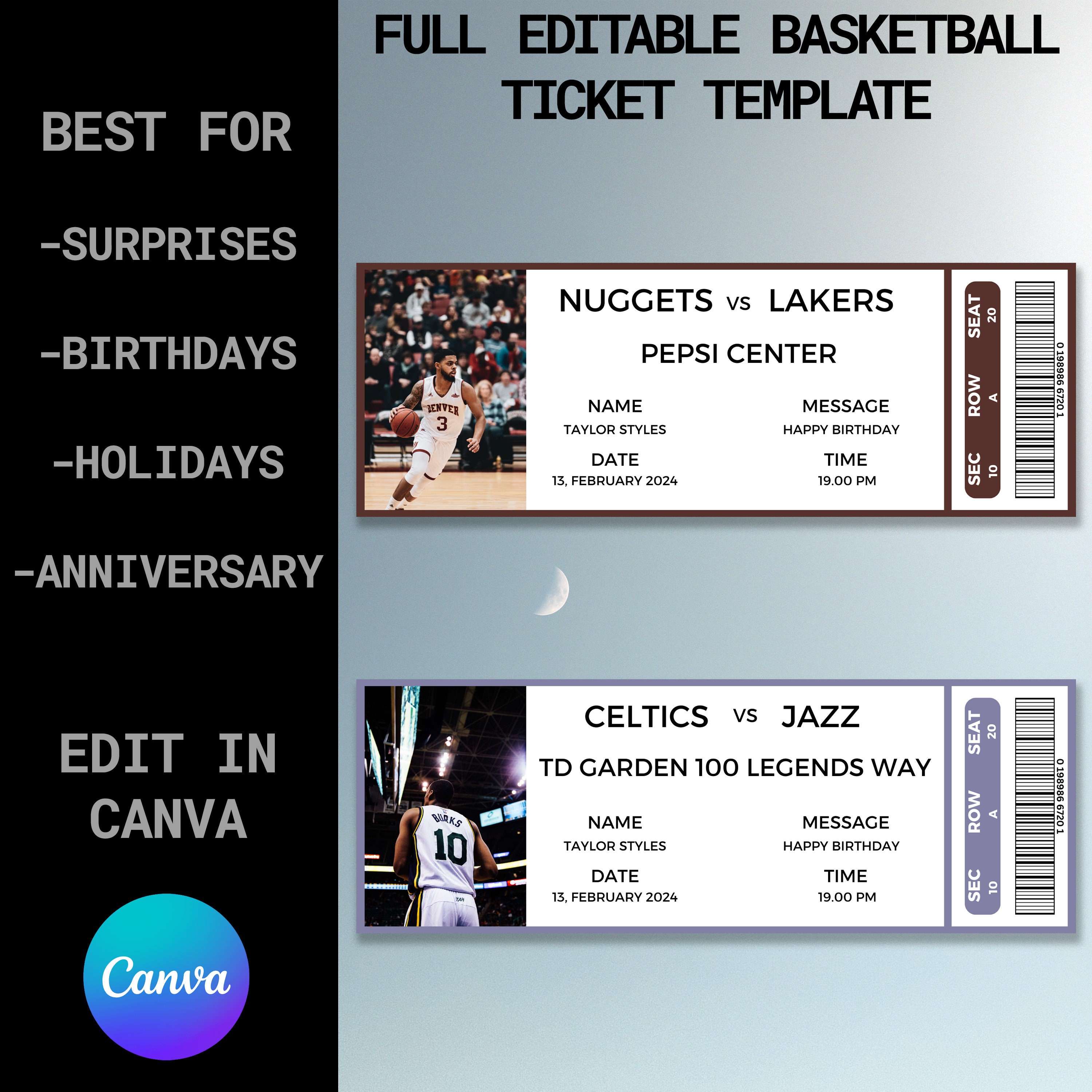Custom Basketball Tickets | Printable Basketball Tickets Canva Template ...