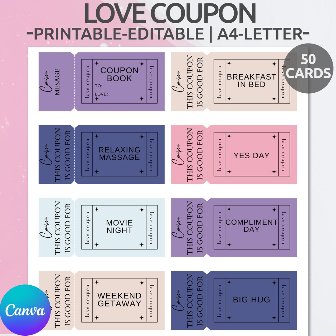Customizable Love Coupon Book | Printable Coupon Book | Love Coupon | Anniversary Gift | Coupons ...