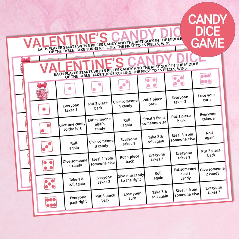 Printable Valentines Dice Game | Valentine's Day Candy Dice Game ...
