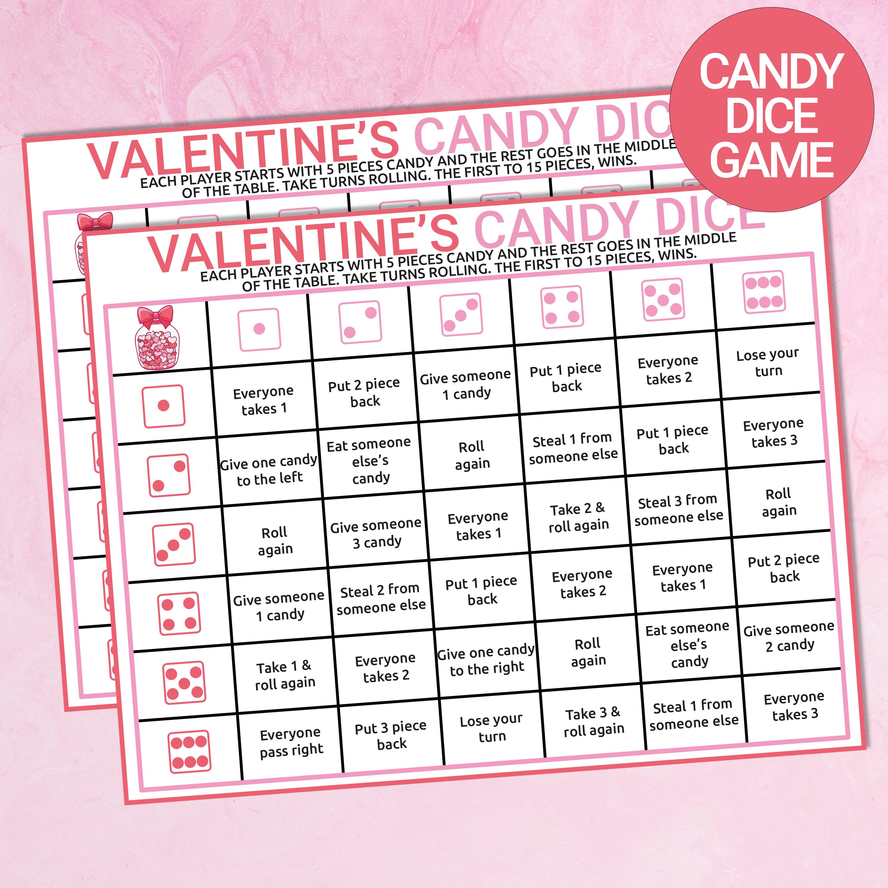 Printable Valentines Dice Game | Valentine's Day Candy Dice Game ...