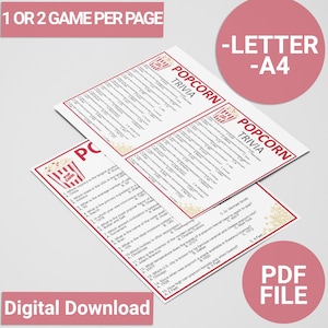 Popcorn Trivia Game | Printable Popcorn Trivia | Popcorn Quiz Game ...